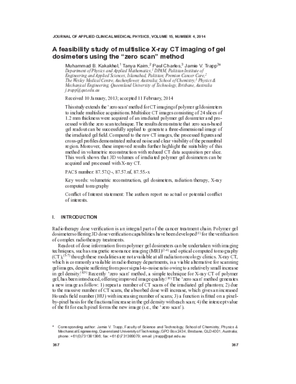 (PDF) A feasibility study of multislice x-ray CT imaging of gel dosimeters using the “zero scan ...