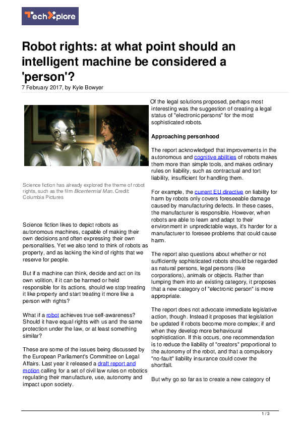 (PDF) Robot rights: at what point should an intelligent machine be ...