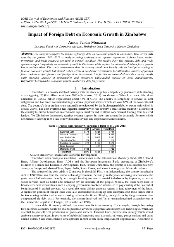 (PDF) Impact of Foreign Debt on Economic Growth in Zimbabwe