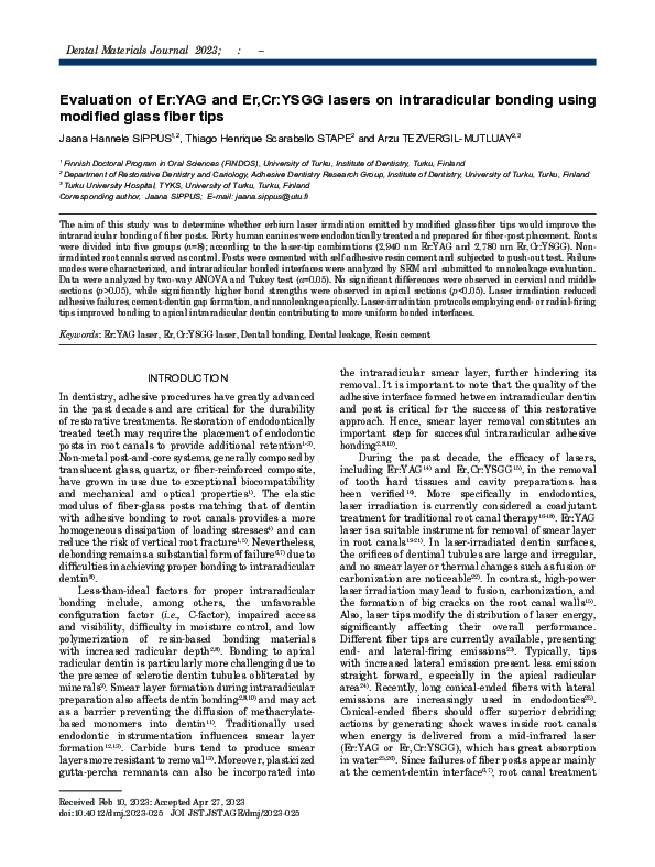 (PDF) Evaluation of Er:YAG and Er,Cr:YSGG lasers on intraradicular ...