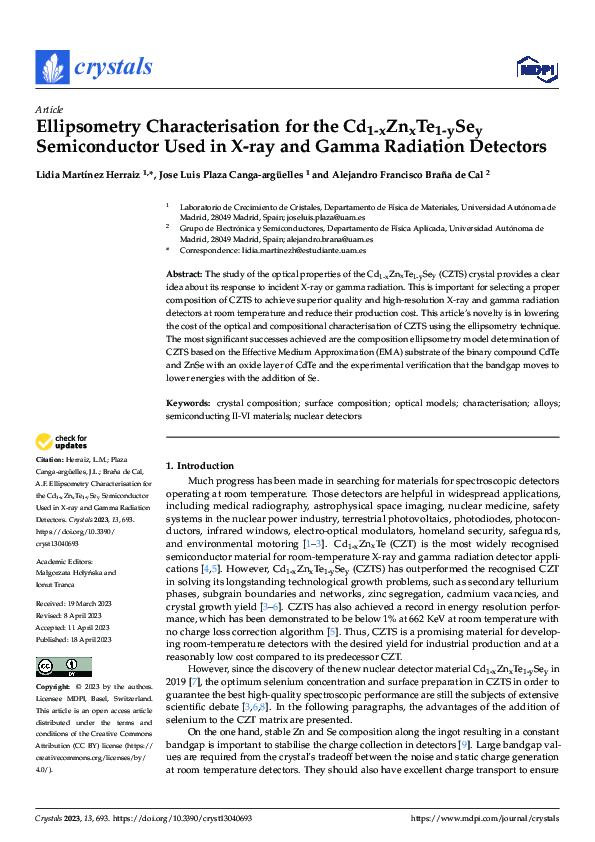 (PDF) Ellipsometry Characterisation for the Cd1-xZnxTe1-ySey Semiconductor Used in X-ray and ...