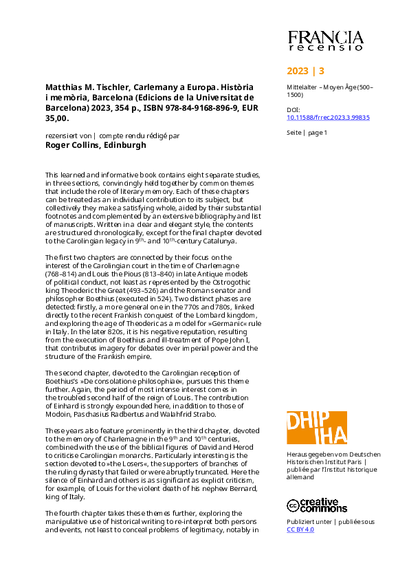 (PDF) R. Collins (rec.): Matthias M. Tischler: Carlemany a Europa ...