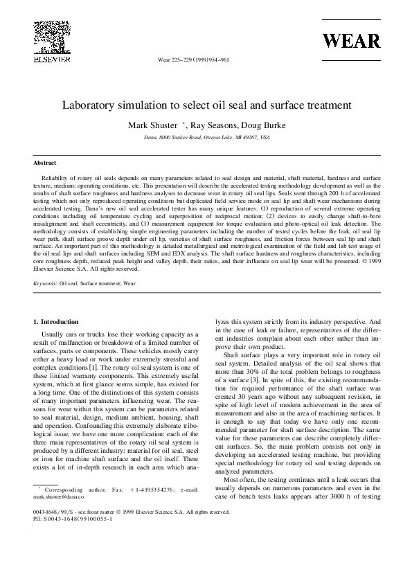 (PDF) Laboratory simulation to select oil seal and surface treatment