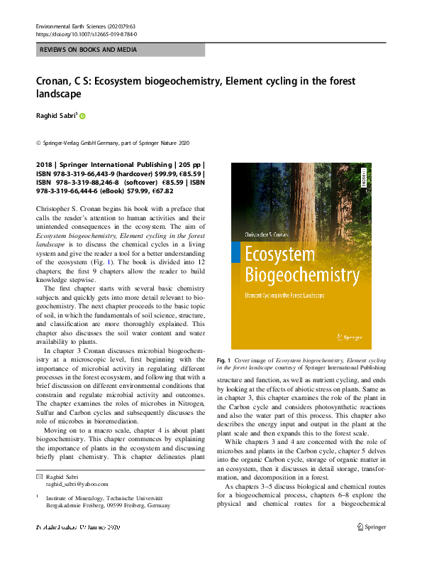 (PDF) Cronan, C S: Ecosystem biogeochemistry, Element cycling in the forest landscape