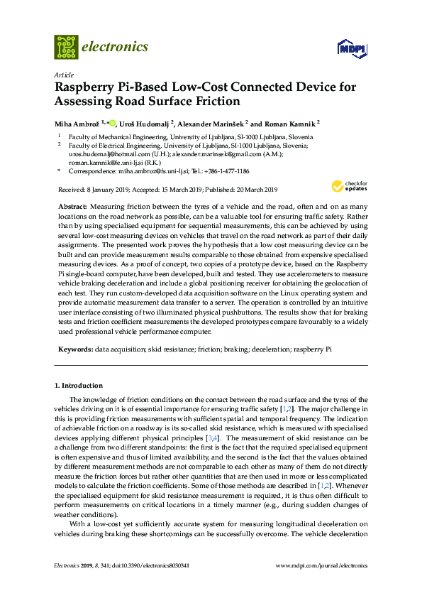 (PDF) Raspberry Pi-Based Low-Cost Connected Device for Assessing Road Surface Friction