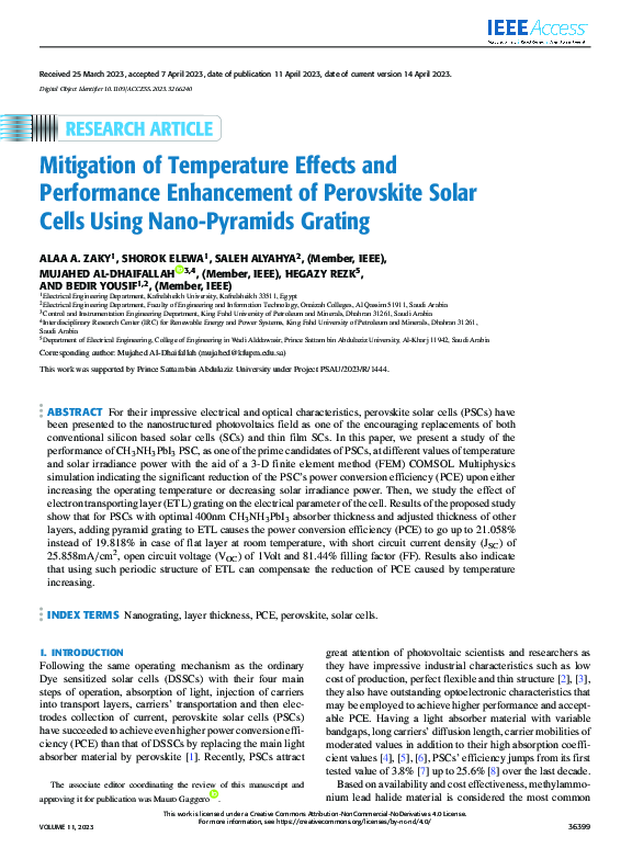 (PDF) Mitigation of Temperature Effects and Performance Enhancement of Perovskite Solar Cells ...