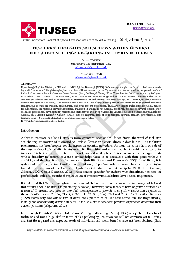 (PDF) ¬teachers’ Thoughts and Actions Within General Education Settings ...