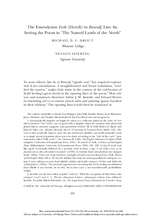 (PDF) The Emendation Eorle (Heruli) in Beowulf, Line 6a: Setting the ...