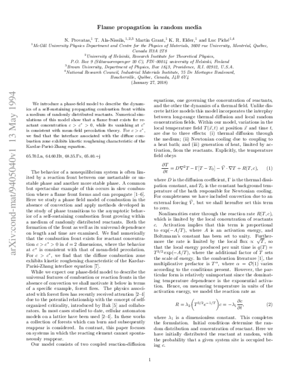 (PDF) Flame propagation in random media