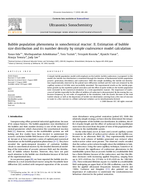(PDF) Bubble population phenomena in sonochemical reactor: I Estimation of bubble size ...