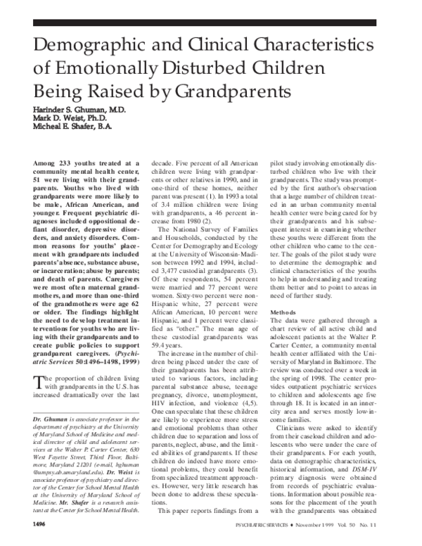 (PDF) Demographic and Clinical Characteristics of Emotionally Disturbed ...