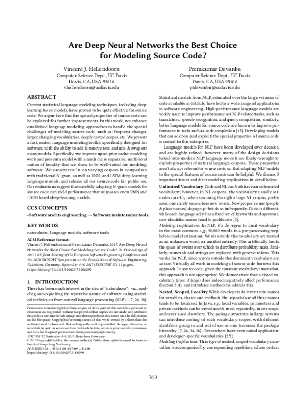 (PDF) Are deep neural networks the best choice for modeling source code?