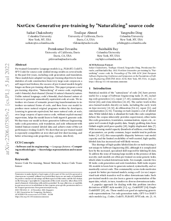 (PDF) NatGen: generative pre-training by “naturalizing” source code