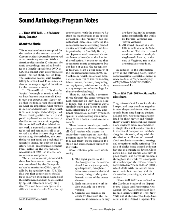 (PDF) Sound Anthology: Program Notes | Folkmar Hein - Academia.edu