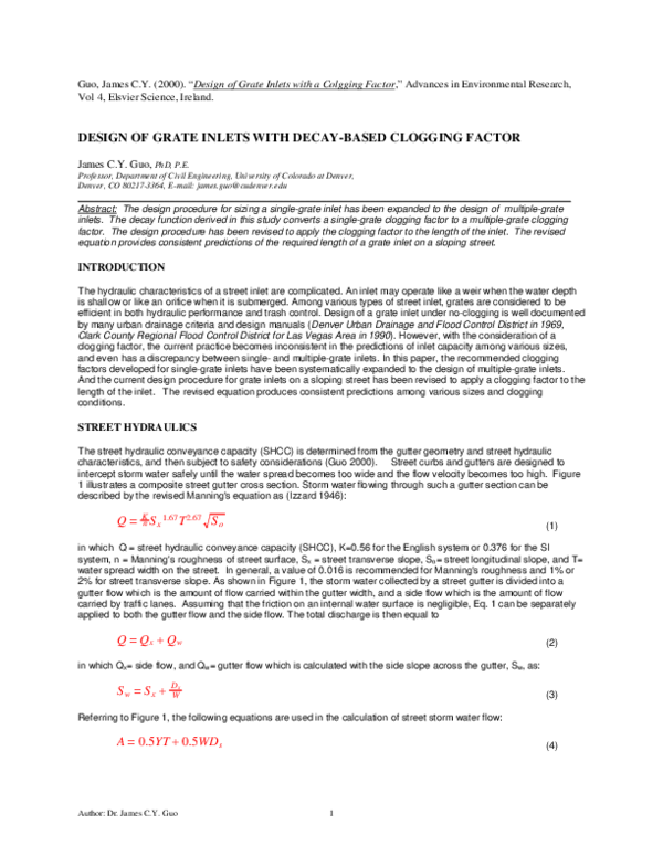 (PDF) Design of grate inlets with a clogging factor