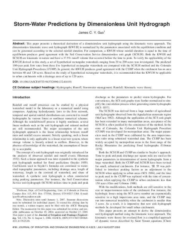 (PDF) Storm-Water Predictions by Dimensionless Unit Hydrograph