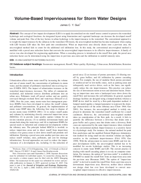 (PDF) Volume-Based Imperviousness for Storm Water Designs