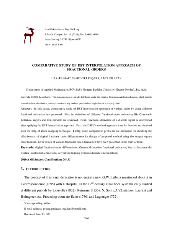 (PDF) Comparative study of DST interpolation approach of fractional orders