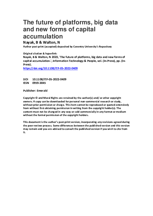 (PDF) The future of platforms, big data and new forms of capital ...