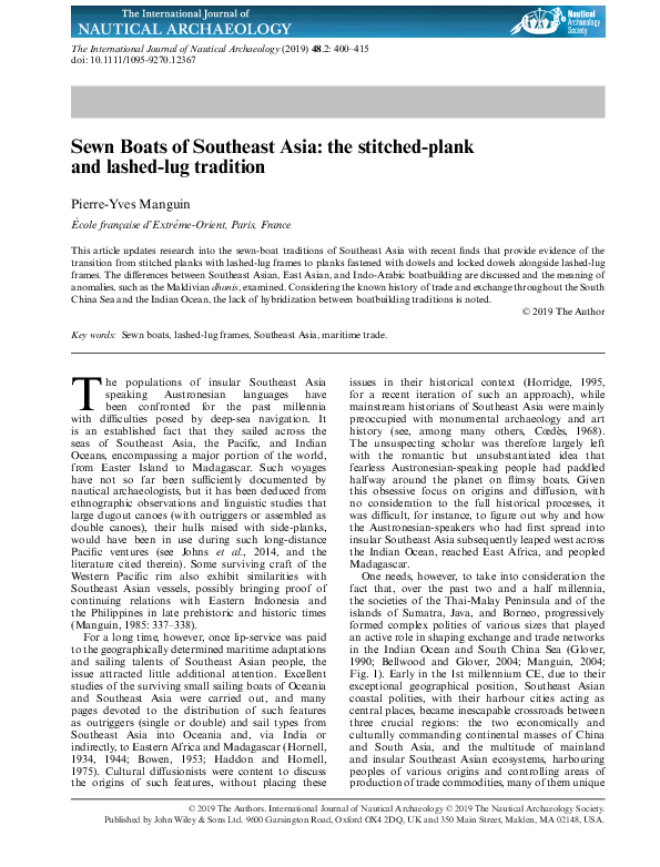 (PDF) Sewn Boats of Southeast Asia: the stitched‐plank and lashed‐lug ...