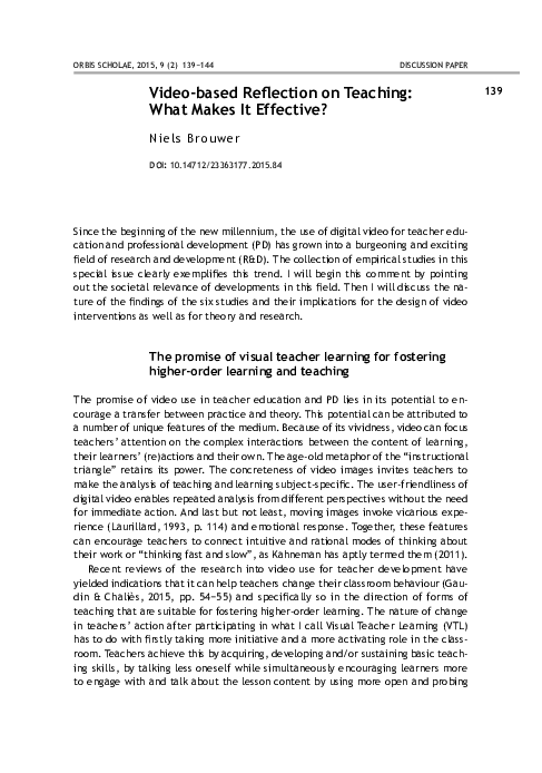 (PDF) Video-Based Reflection on Teaching: What Makes It Effective?