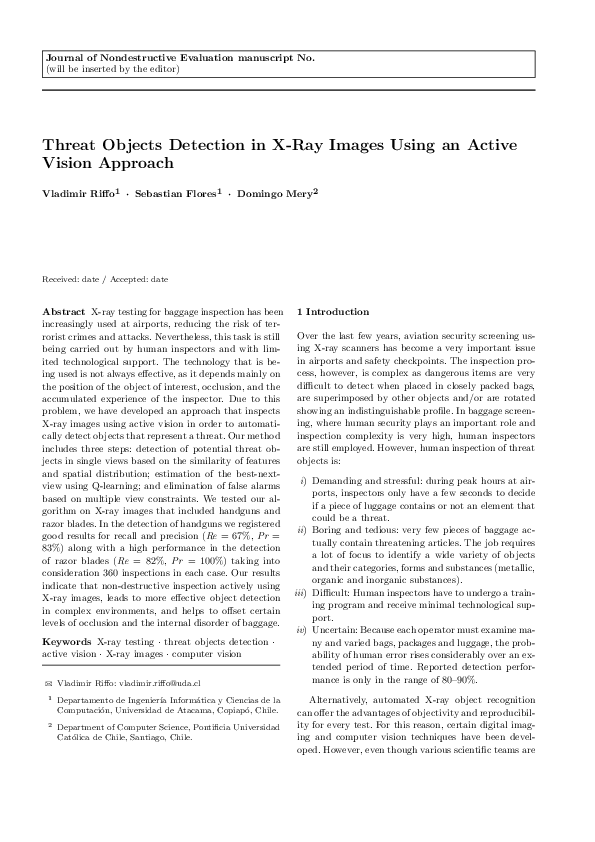 Pdf Threat Objects Detection In X Ray Images Using An Active Vision Approach
