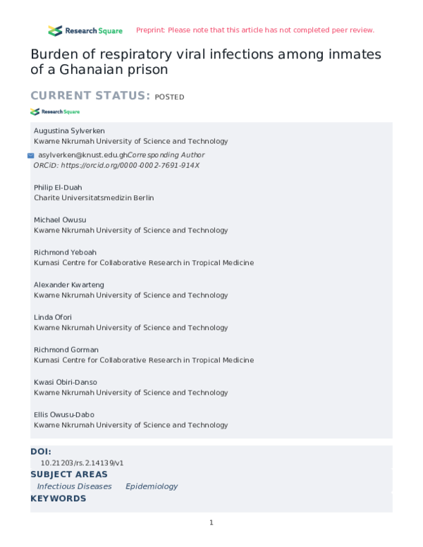 (PDF) Burden of respiratory viral infections among inmates of a ...