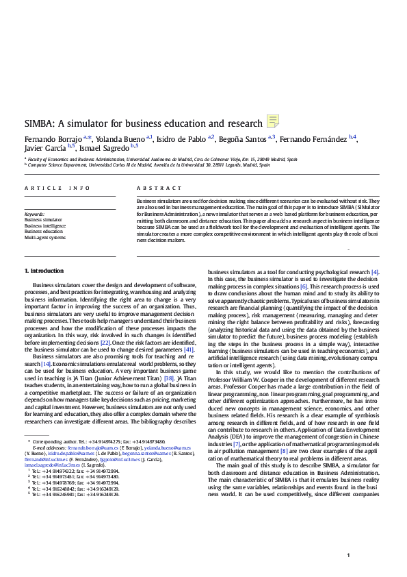 (PDF) SIMBA: A simulator for business education and research