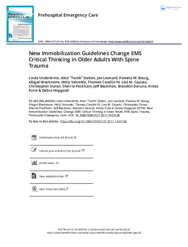 (PDF) New Immobilization Guidelines Change EMS Critical Thinking in ...