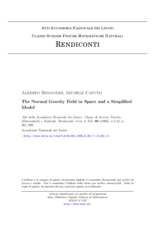 (PDF) The normal gravity field in space and a simplified model