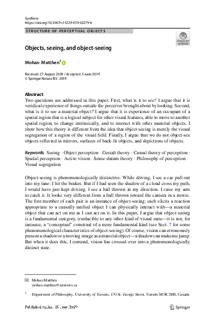 (PDF) Objects, seeing, and object-seeing | Mohan Matthen - Academia.edu