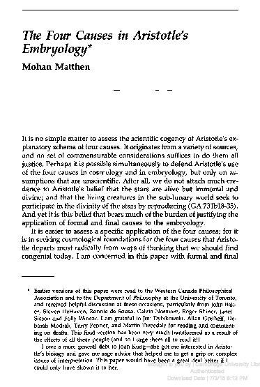 (PDF) The Four Causes in Aristotle's Embryology