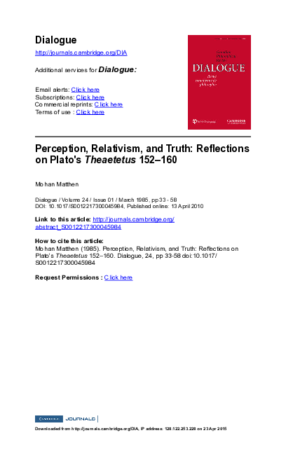 (PDF) Perception, Relativism, and Truth: Reflections on Plato's ...