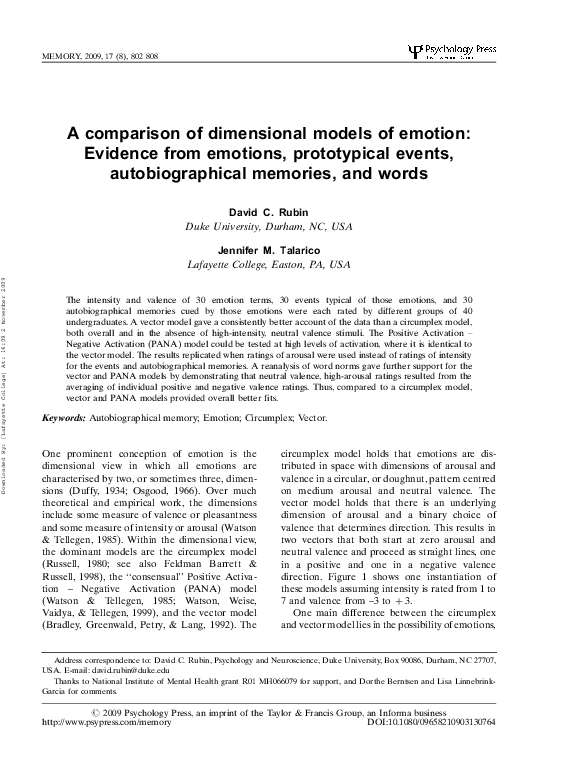 (PDF) A comparison of dimensional models of emotion: Evidence from ...