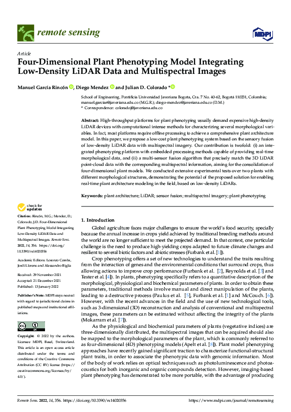(PDF) Four-Dimensional Plant Phenotyping Model Integrating Low-Density LiDAR Data and ...