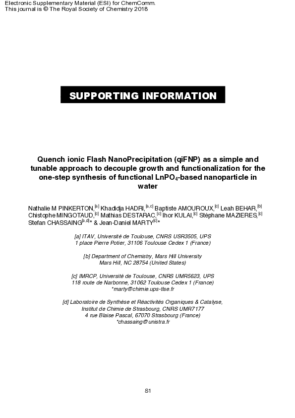 (PDF) Quench ionic flash nano precipitation as a simple and tunable ...