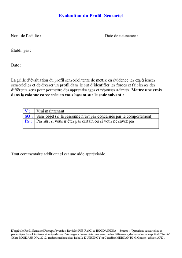 (PDF) Evaluation du Profil Sensoriel Bogdashina PSP-R