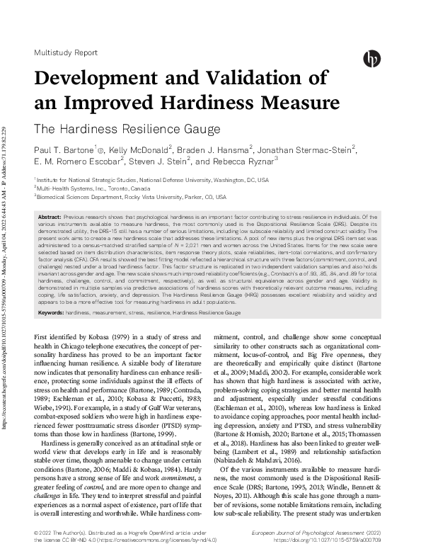 (PDF) Development and validation of an improved hardiness measure: The ...