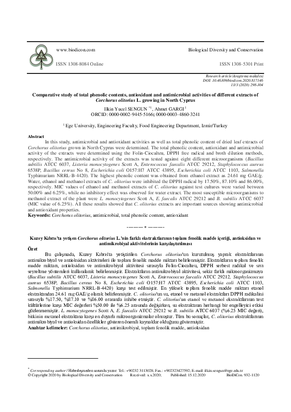 (PDF) Comparative Study of Total Phenolic Contents, Antioxidant and ...