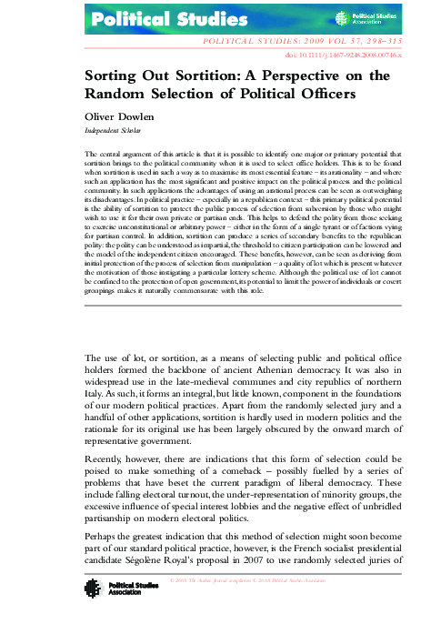 (PDF) Sorting Out Sortition: A Perspective on the Random Selection of ...
