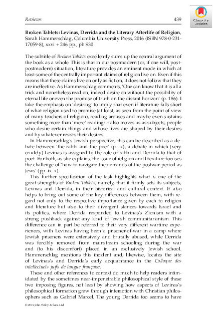 (PDF) Broken Tablets: Levinas, Derrida, and the Literary Afterlife of ...