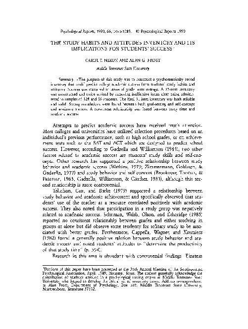 (PDF) The Study Habits and Attitudes Inventory and Its Implications for ...