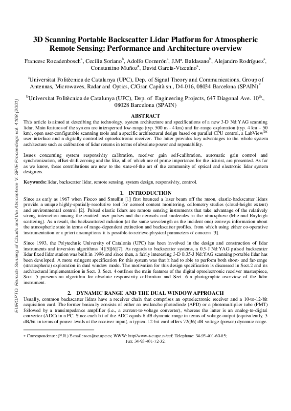 (PDF) 3D scanning portable backscatter lidar platform for atmospheric remote sensing ...