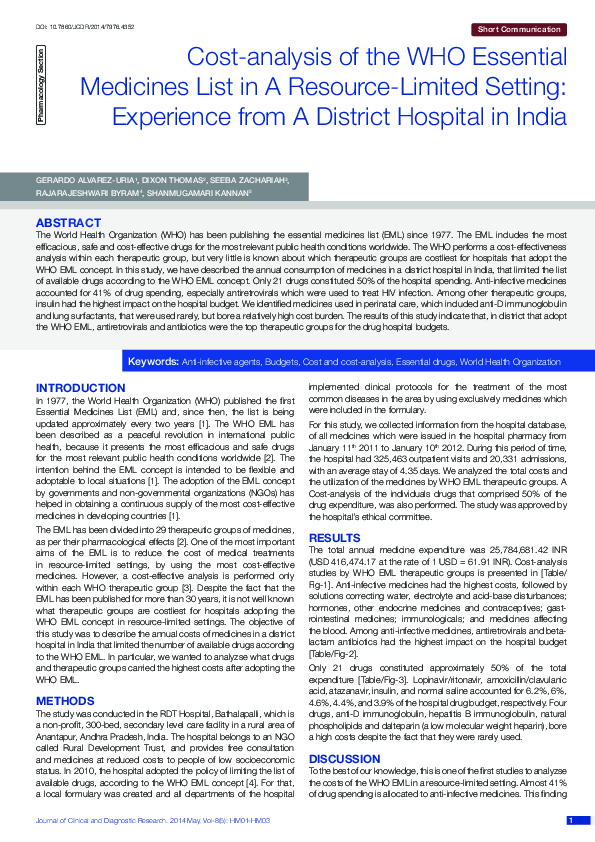 (PDF) Cost-analysis of the WHO Essential Medicines List in A Resource ...