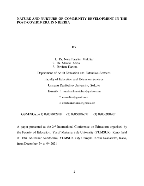 (PDF) The Nature and Nurture of Community Development