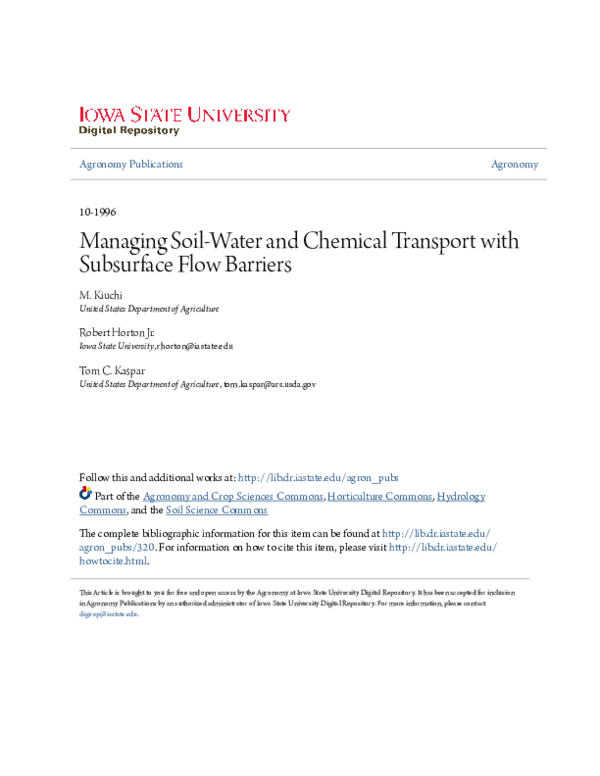 (PDF) Managing Soil-Water and Chemical Transport with Subsurface Flow Barriers