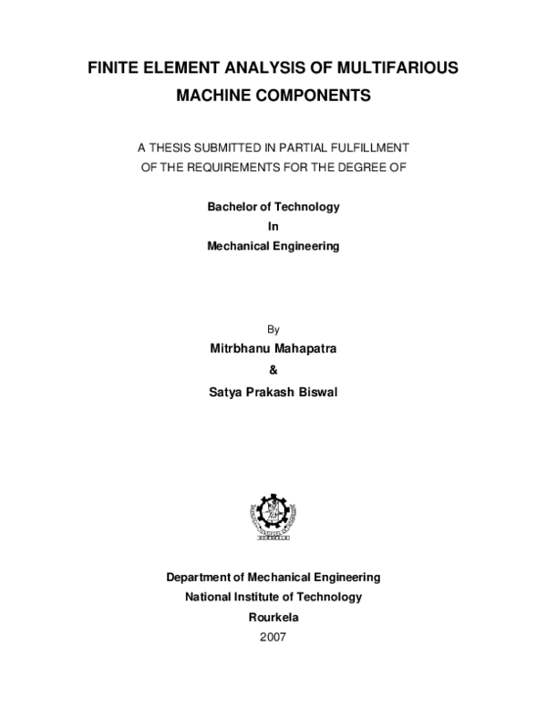 Pdf Finite Element Analysis Of Multifarious Machine Components