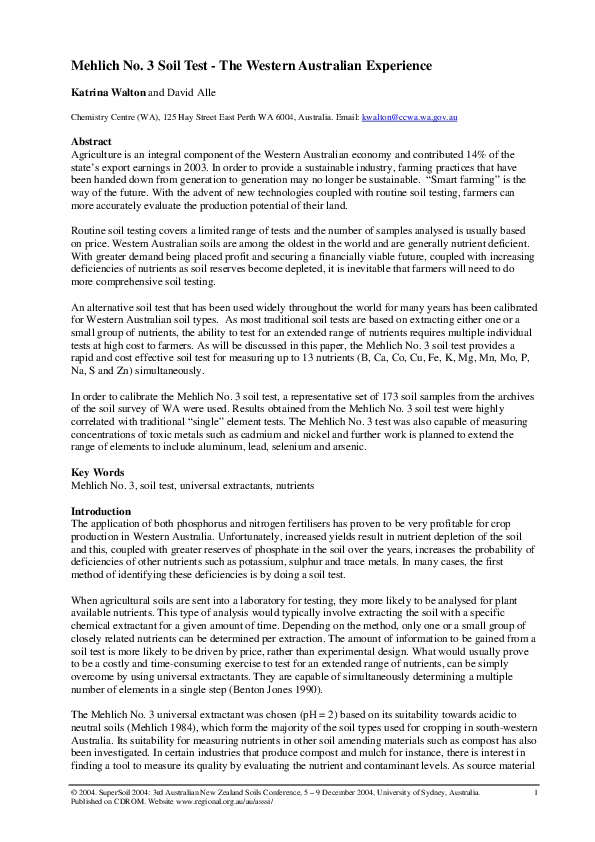 (PDF) Mehlich No. 3 Soil Test - The Western Australian Experience