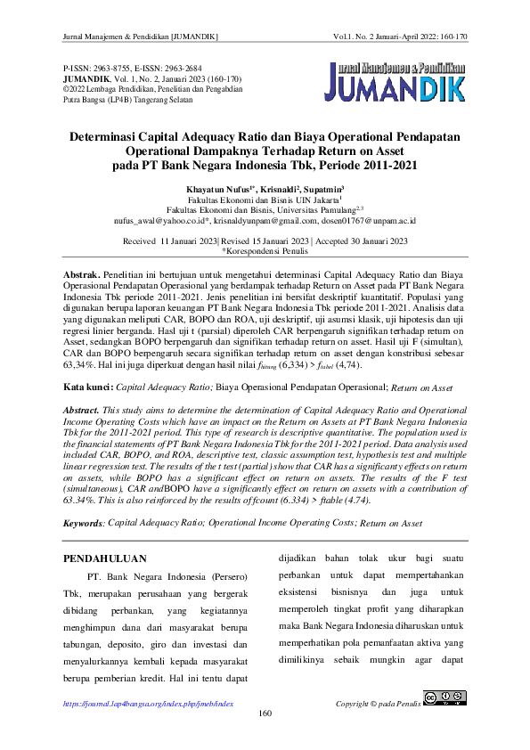 (PDF) Determinasi Capital Adequacy Ratio dan Biaya Operational ...