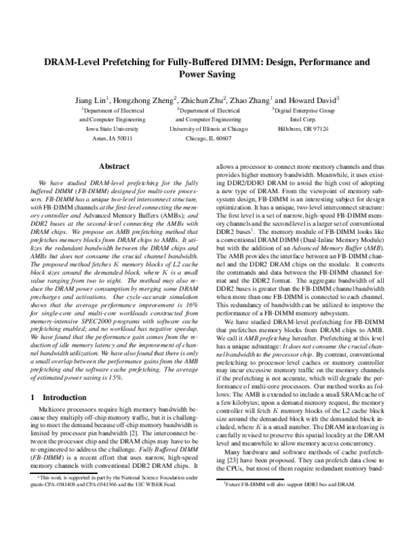 (PDF) DRAM-Level Prefetching for Fully-Buffered DIMM: Design ...